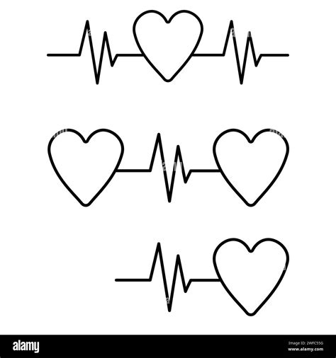Pulse Heart Icon Set Heartbeat Sign Medical Logo Cardiac Symbol