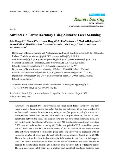 Pdf Advances In Forest Inventory Using Airborne Laser Scanning