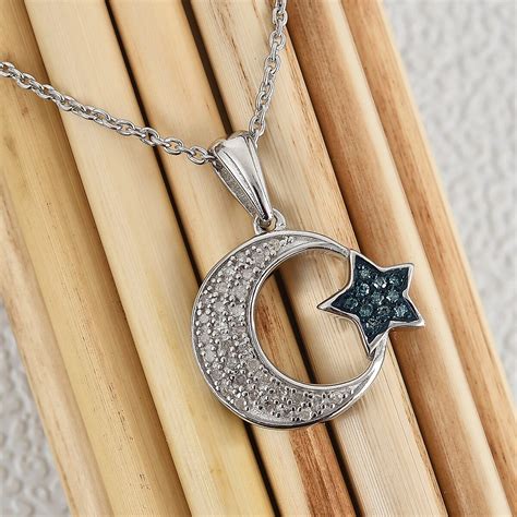 Buy Blue Diamond Ir Diamond Crescent Moon And Star Pendant Necklace