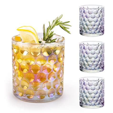 Acassa Iridescent Drinking Glasses Bubble Design Hobnail Drinking