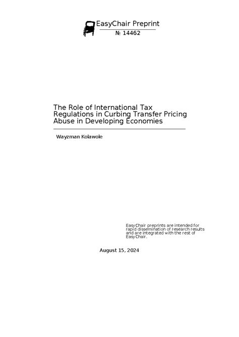 Easy Chair Preprint 14462 Easychair Preprint No 14462 The Role Of