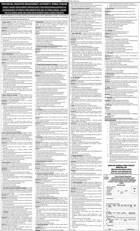 Pk Punjab Jobs 2015 Provincial Disaster Management