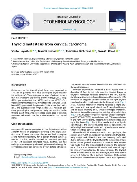 Pdf Thyroid Metastasis From Cervical Carcinoma