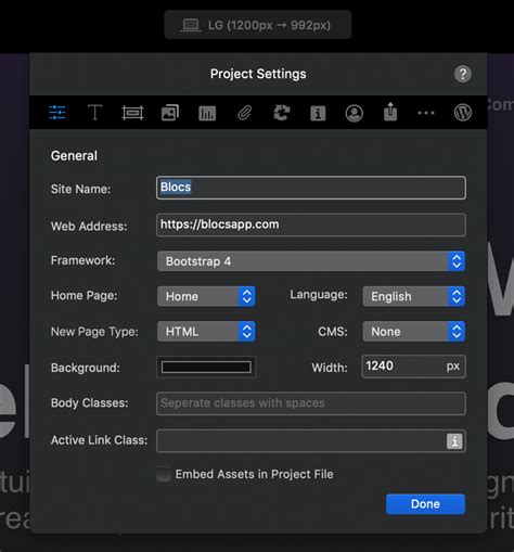 Project Settings Blocs User Documents