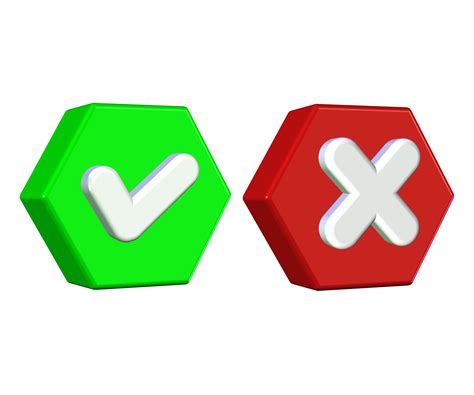 3d Check And Cross Mark Sign Icon Green And Red Color 22604081 Png