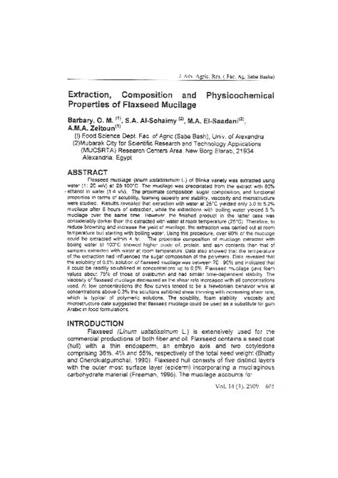 Pdf Extraction Composition And Physicochemical Properties Of Flaxseed Mucilage