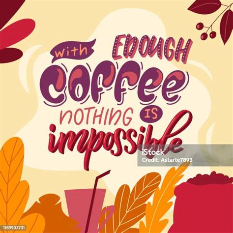 커피 랜딩 페이지 동기 부여 타이포그래피 포스터를 마십니다 플랫 요소와 레터링 개념입니다 카페테리아 벡터 일러스트레이션 갈색에