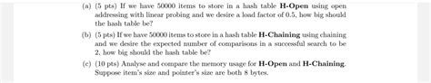 Solved A 5 Pts If We Have 50000 Items To Store In A Hash