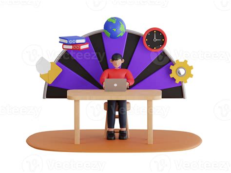 Multitasking Work 3d Illustration Businessman With Multitasking Skills Sitting At His Laptop