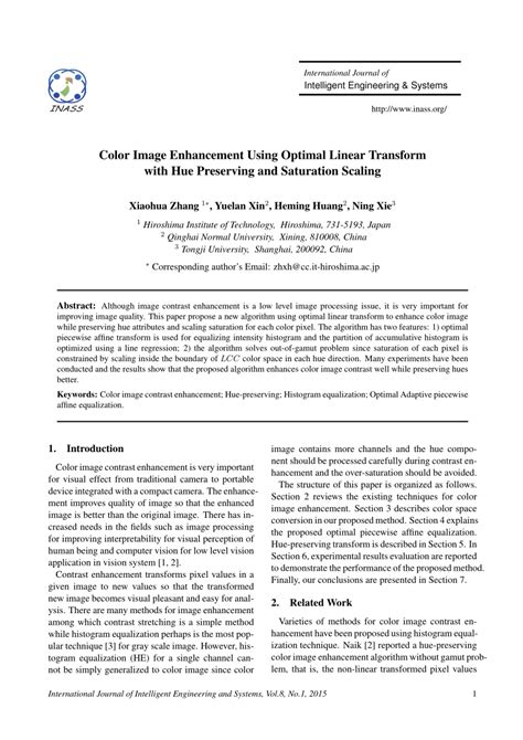 Pdf Color Image Enhancement Using Optimal Linear Transform With Hue Preserving And Saturation