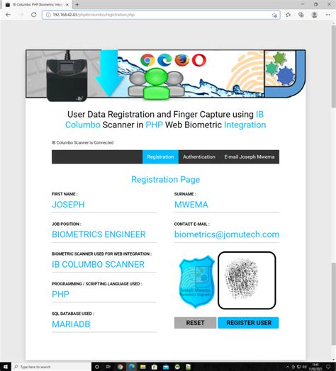 php web biometric integration using a columbo fingerprint scanner