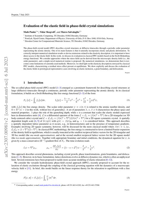 Pdf Evaluation Of The Elastic Field In Phase Field Crystal Simulations