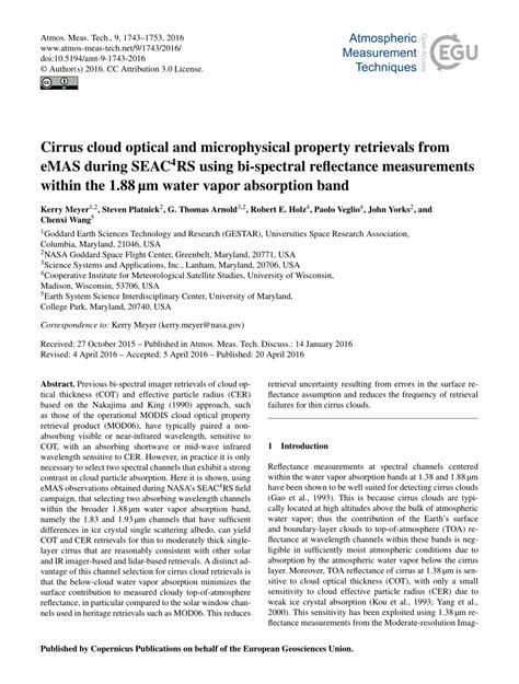 Pdf Cirrus Cloud Optical And Microphysical Property Retrievals From