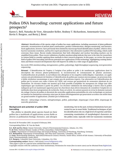 Pdf Pollen Dna Barcoding Current Applications And Future Prospects