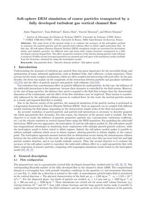 Pdf Soft Sphere Dem Simulation Of Coarse Particles Transported By A Fully Developed Turbulent