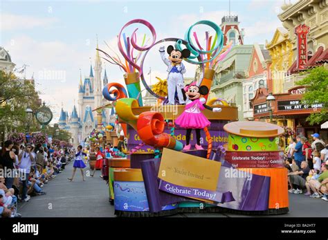 Mickey Mouse And Minnie Mouse On Float In Parade At Walt Disney Magic