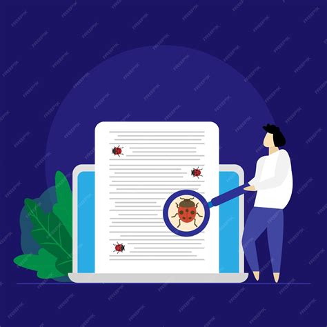 Premium Vector Programmer With Magnifier Looking For Defect In Programmed Software Application