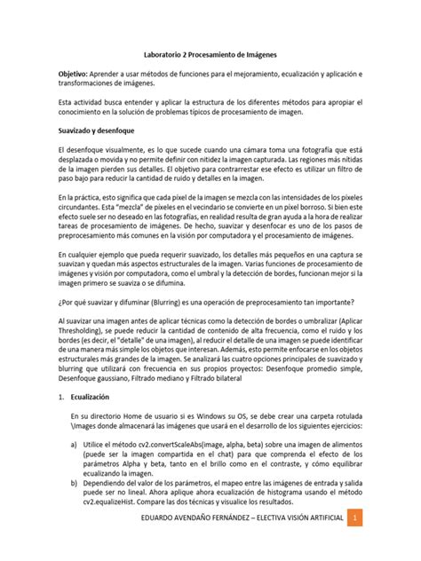 Lab 2 Procesamiento De Imágenes Kernels De Suavizado Opencv Pdf