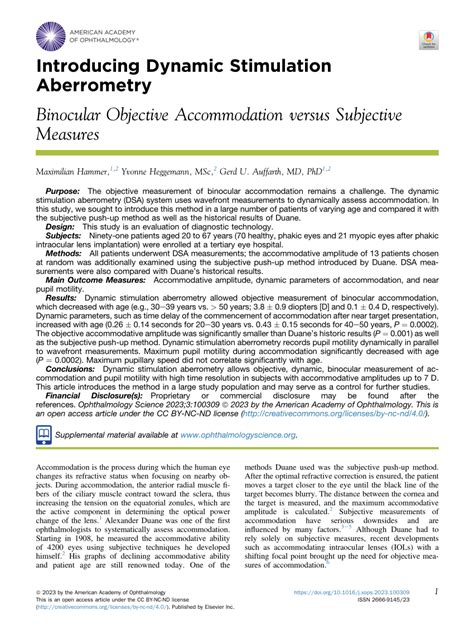 Pdf Introducing Dynamic Stimulation Aberrometry Binocular Objective