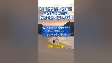 세상사 원래 그런 것임을 이제는 알았으니까 나를 외면하는 세상과 그래도 화해하고 동행하는 이유 33 강목어 인생편지 Shorts 삶의 이유 인생이란