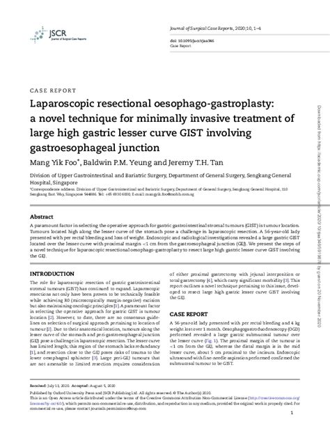 Pdf Laparoscopic Resectional Oesophago Gastroplasty A Novel Technique For Minimally Invasive