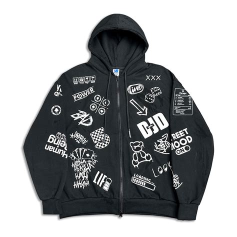 더블제이디 더블제이디 전판 낙서 후드 집업 블랙
