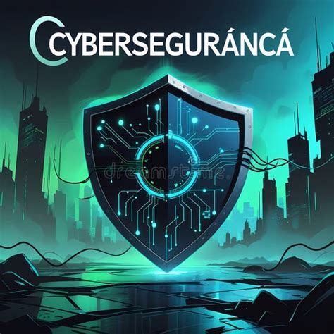 Futuristic Cybersecurity Concept With Digital Shield And Cityscape Stock Illustration