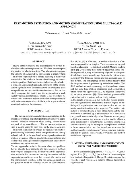 Pdf Fast Motion Estimation And Motion Segmentation Using Multi Scale