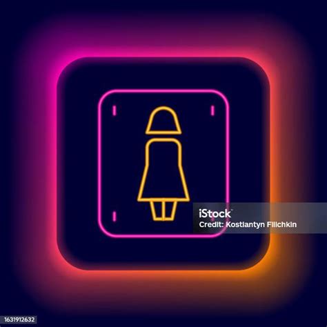 빛나는 네온 라인 여성 화장실 아이콘은 검은 배경에 분리되어 있습니다 화장실 기호 화장실 다채로운 개요 개념입니다 벡터 가정의 방에 대한 스톡 벡터 아트 및 기타 이미지