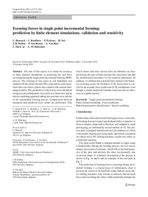 Pdf Forming Forces In Single Point Incremental Forming Prediction By