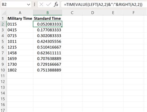Excel Convert Between Standard Time Military Time