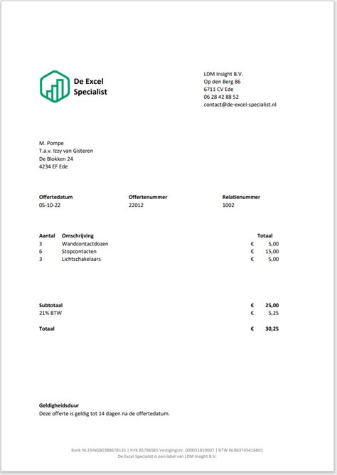 Offerte Maken In Excel De Excel Specialist