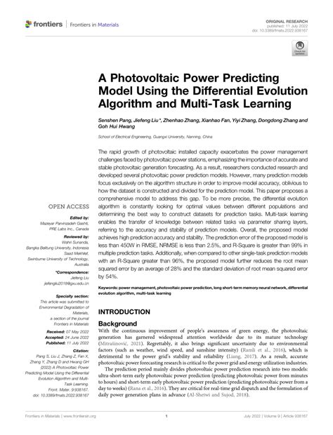 Pdf A Photovoltaic Power Predicting Model Using The Differential