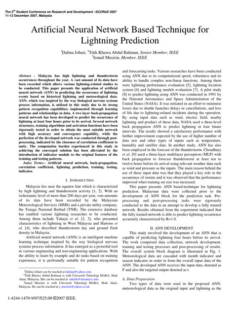 Pdf Artificial Neural Network Based Technique For Lightning Prediction