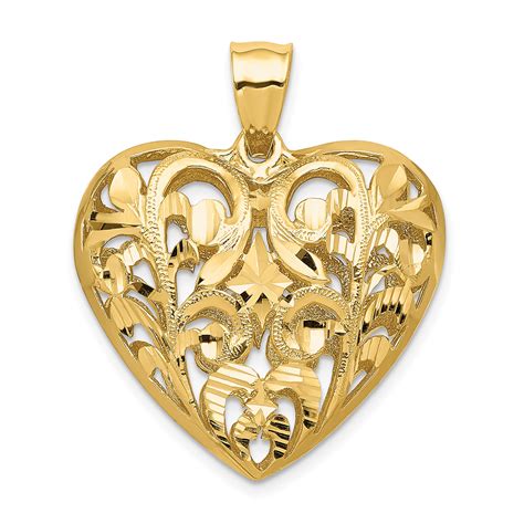 Large 14k Gold Filigree Heart Pendant