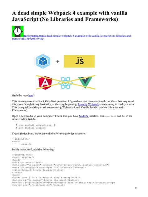 Ha Dead Simple Webpack 4 Example With Vanilla Javascript No Libraries And Frameworks Pdf
