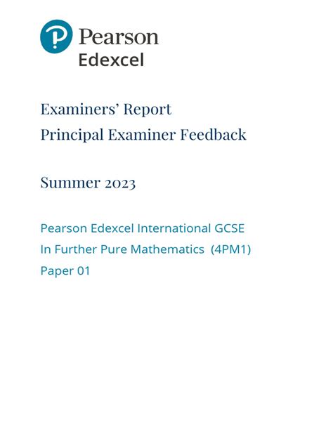 igcse further pure mathematics edexcel examiner report paper1