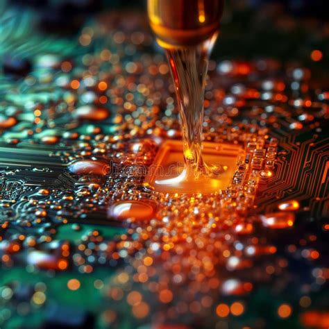 Detailed Liquid Cooling Process On A Circuit Board Generative Ai Stock Illustration