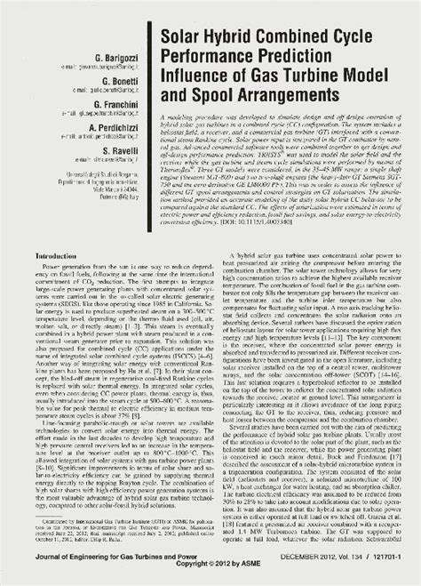 Pdf Solar Hybrid Combined Cycle Performance Prediction Influence Of