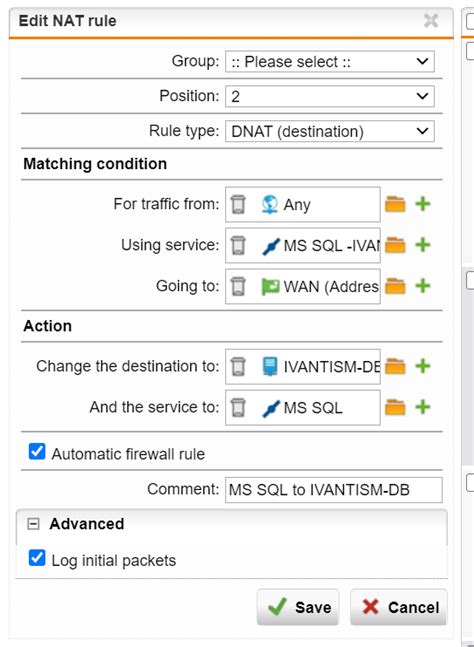 Dnat Rule Alternate Incoming Sql Port To Standard 1433 Port Network Protection Firewall