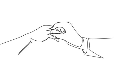 Continuous One Line Drawing Groom Putting Ring On Brides Finger During