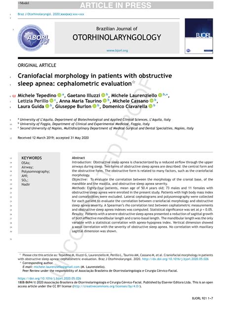 Pdf Craniofacial Morphology In Patients With Obstructive Sleep Apnea Cephalometric Evaluation