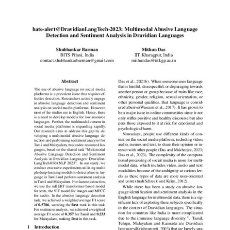 Hate Alertdravidianlangtech Multimodal Abusive Language Detection And