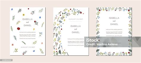 봄 야생화 웨딩 카드 디자인 세트입니다 수채화 꽃 프레임 포스터 배경 템플릿입니다 생일 파티 꽃 여름 추상 장식 초대장 벽지 벡터 일러스트 레이 션 가을에 대한 스톡 벡터