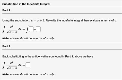 Solved Substitution In The Indefinite Integralpart 1using