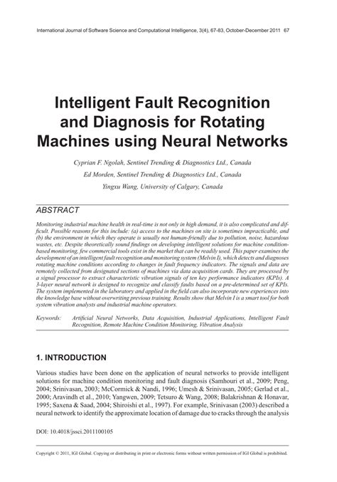 Pdf Intelligent Fault Recognition And Diagnosis For Rotating Machines Using Neural Networks