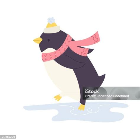 아이스 스케이팅 펭귄의 장난 꾸러기 만화 벡터 일러스트 레이 션 아이스 스케이팅에 대한 스톡 벡터 아트 및 기타 이미지 아이스 스케이팅 스카프 펭귄 Istock