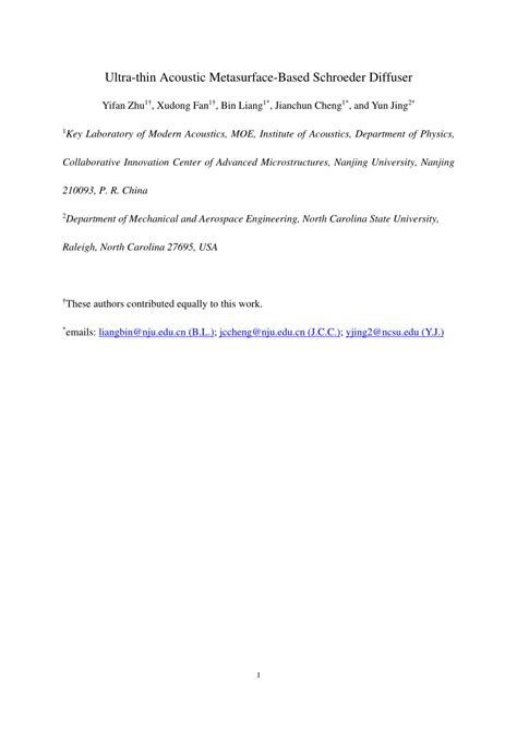 Pdf Ultrathin Acoustic Metasurface Based Schroeder Diffuser