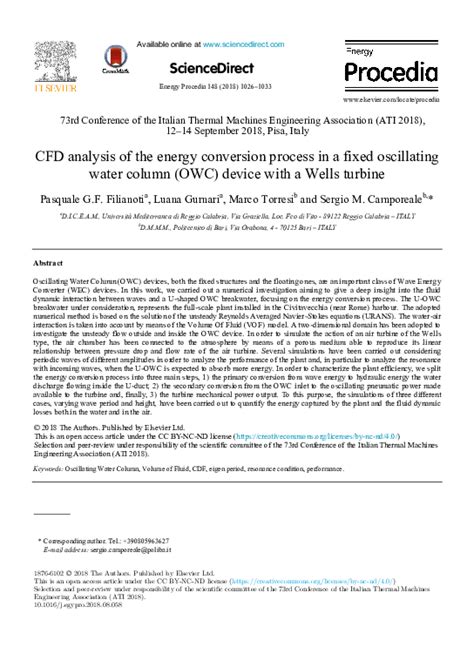 Pdf Cfd Analysis Of The Energy Conversion Process In A Fixed Oscillating Water Column Owc