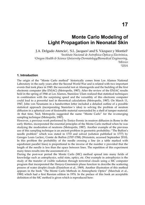 Pdf Monte Carlo Modeling Of Light Propagation In Neonatal Skin
